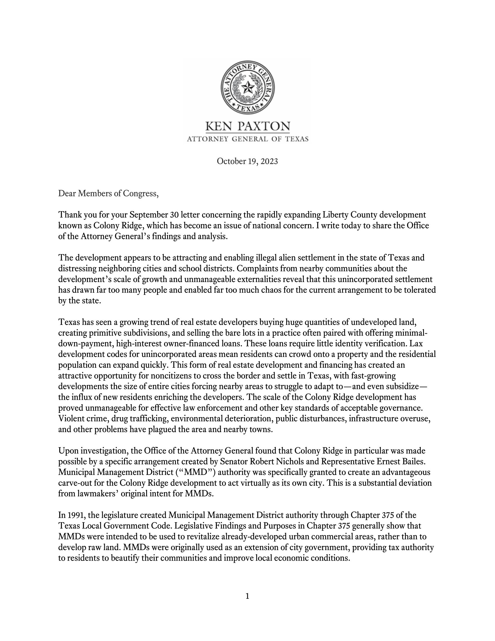 Ken Paxton's Letter - Llano County GOP